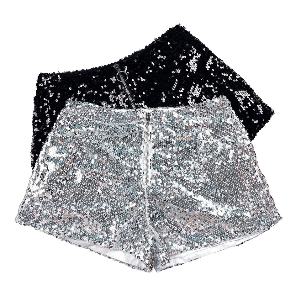 Women's Sexy Silver Black Night Club Sequin Polo Dance Shorts ...