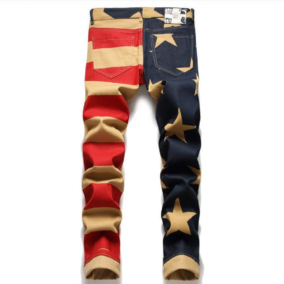 Men's Punk Style Splicing Print Streetwear Slim Fit Skinny Trousers ...