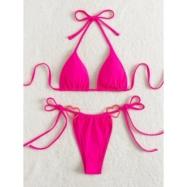 Women's Sexy Hot Pink Push-Up Bra Micro Bikini Triangle Swimsuit ...