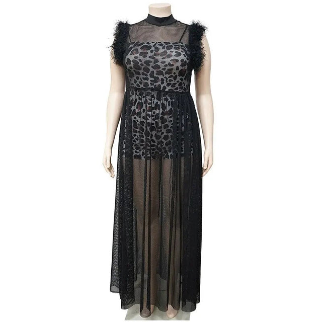 Women's Sexy Sheer Mesh Leopard Lining Transparent Party Maxi Dress ...