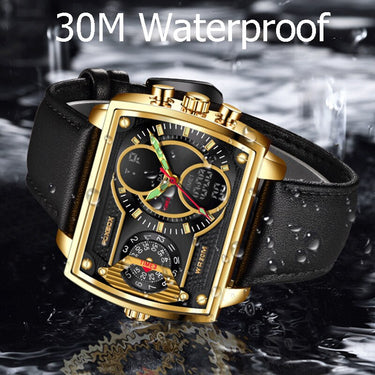 Men's Fashion Square Shape Dual Digital Display Waterproof Watch ...