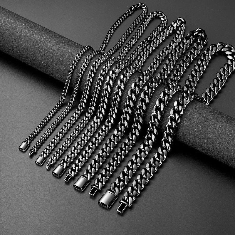 Men's Hip Hop Black Color Stainless Steel Round Pattern Necklace Chain ...