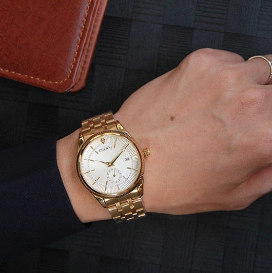 Business & Casual Fashion Luxury Golden Waterproof Watch for Men ...