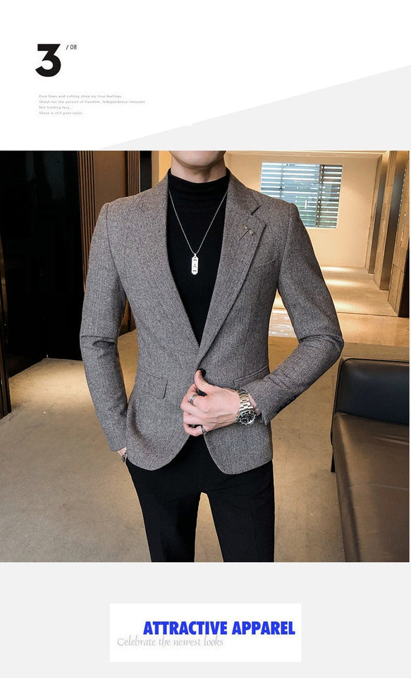 Men's Casual Style Cotton Notched Collar Tuxedo Single-Breasted Blazer ...