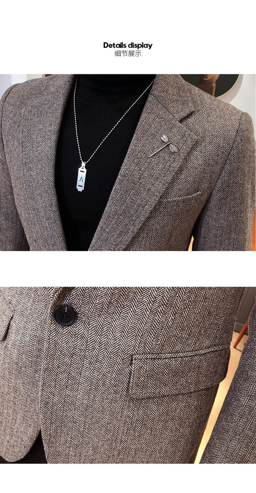 Men's Casual Style Cotton Notched Collar Tuxedo Single-Breasted Blazer ...