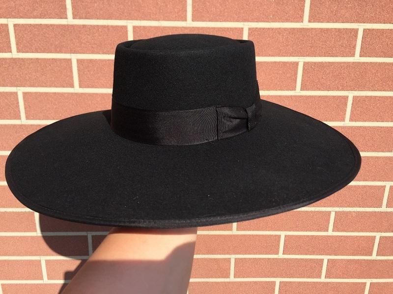 Extra Large Porkpie Fedora Black Wool Felt Floppy Wide Brim Hat ...