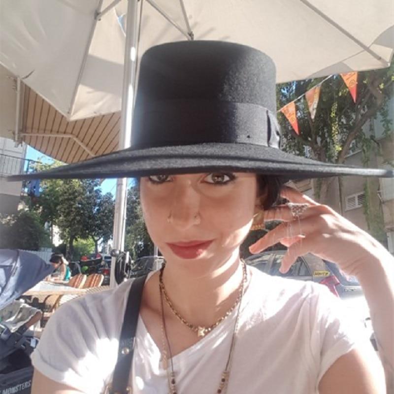 Extra Large Porkpie Fedora Black Wool Felt Floppy Wide Brim Hat ...