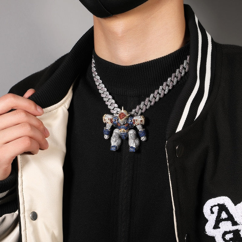Men's Hip Hop Rapper Style Cartoon Mech Warrior Pendant Party Necklace ...