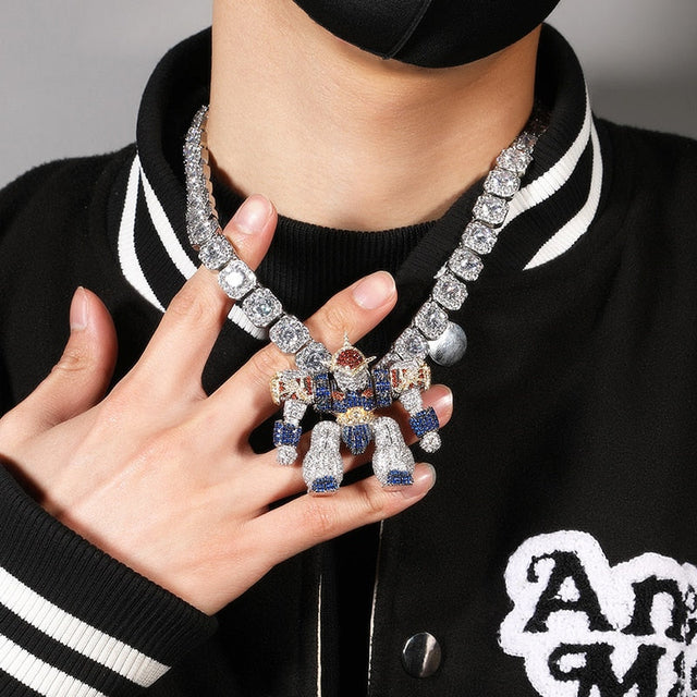 Men's Hip Hop Rapper Style Cartoon Mech Warrior Pendant Party Necklace ...