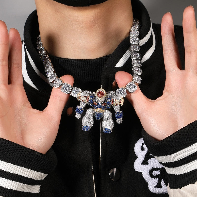 Men's Hip Hop Rapper Style Cartoon Mech Warrior Pendant Party Necklace ...