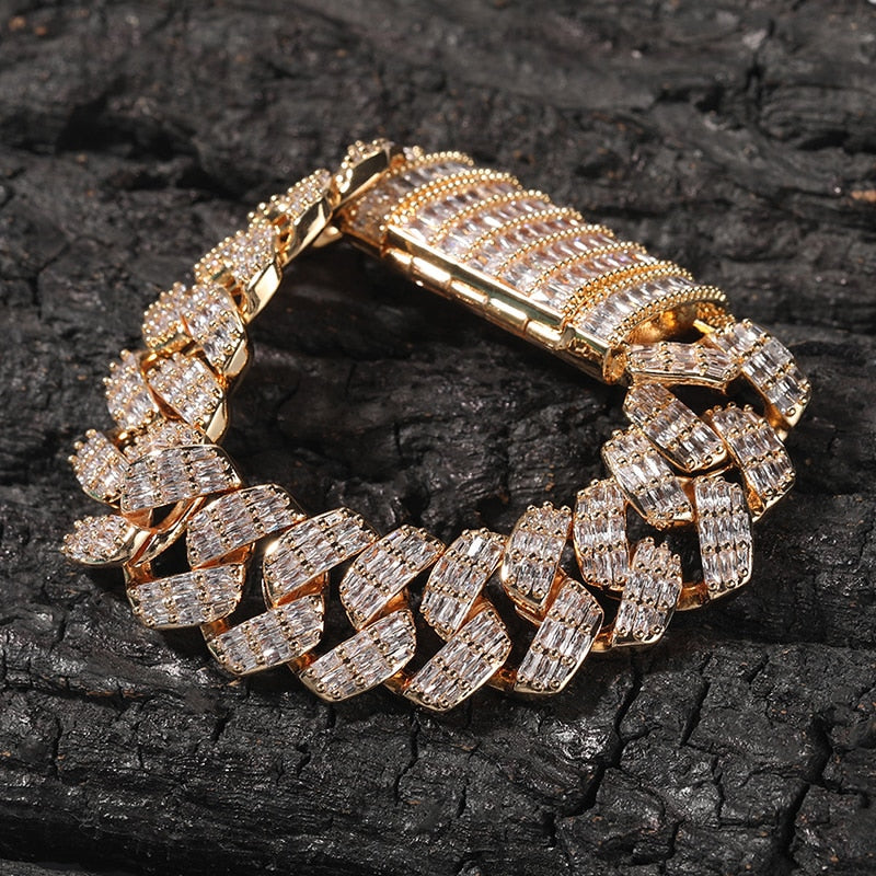 Hip Hop Men's 3a+ CZ Iced Out 19mm Rhombus Cuban Miami Link Chain Brac ...
