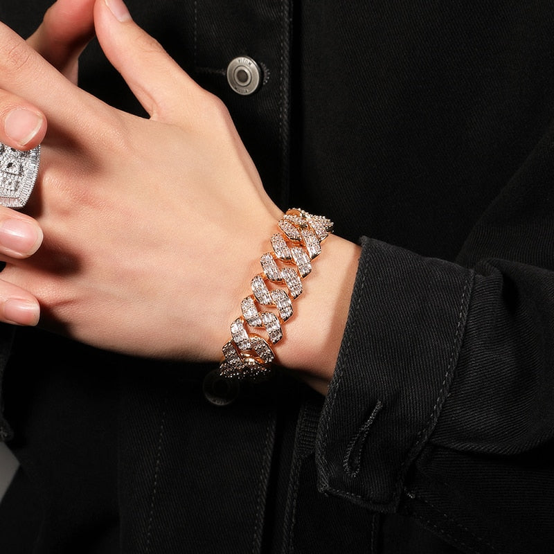 Hip Hop Men's 3a+ CZ Iced Out 19mm Rhombus Cuban Miami Link Chain Brac ...