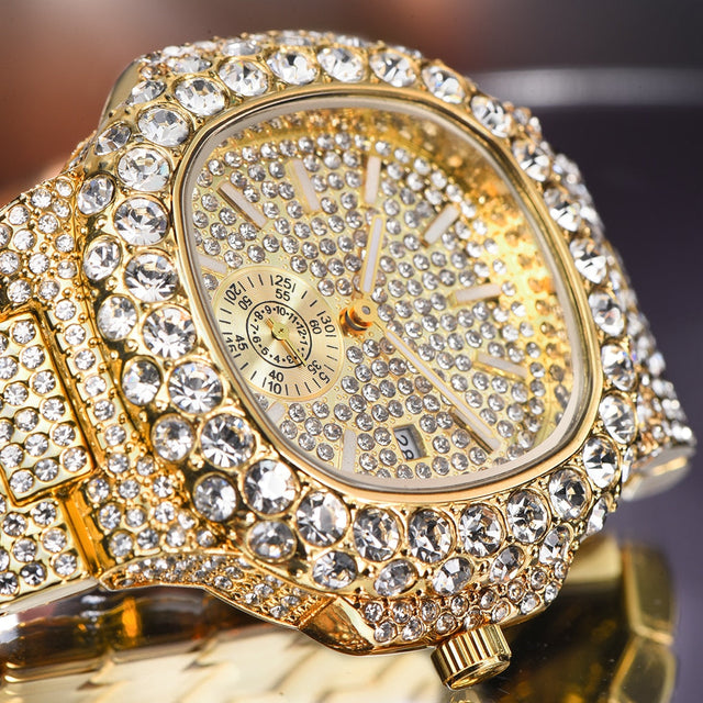 Hip Hop Fashion Men's Full Bling Diamond Iced Out Automatic Date Watch ...