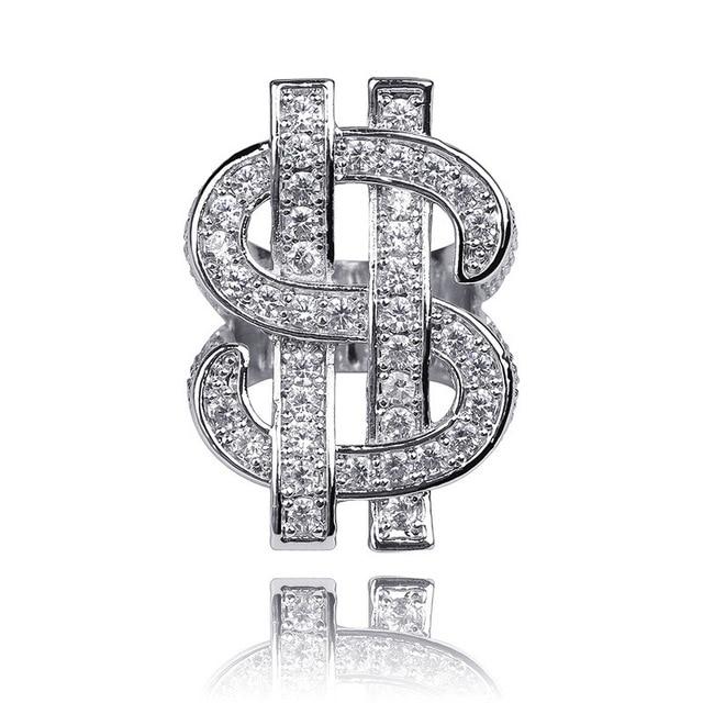 Iced Out 3D Dollar Sign Micro Zircon Rock Ring for Men Hip Hop Jewelry ...