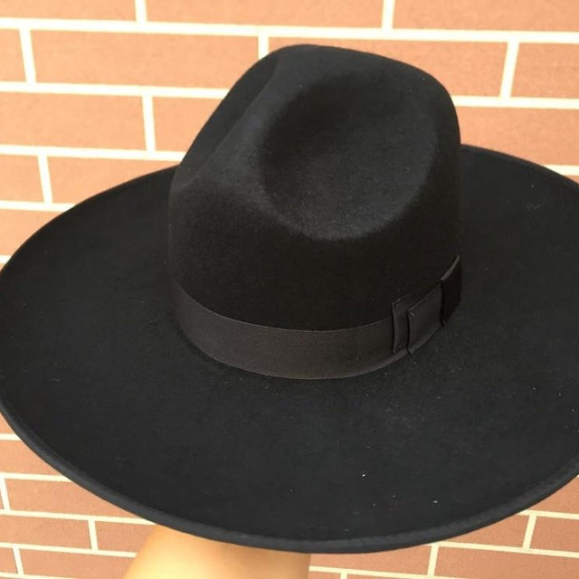 Israel Jewish Kosher Rabbi Wool Fedora Black Hat with Wide Brim ...