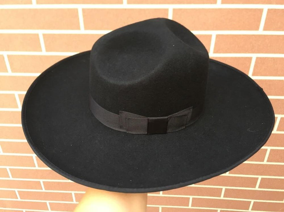 Israel Jewish Kosher Rabbi Wool Fedora Black Hat with Wide Brim ...