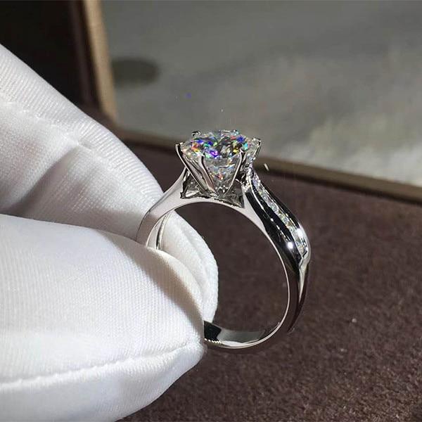 Luxury Female Cute Silver Rose Gold Color Crystal Solitaire Wedding Ri ...