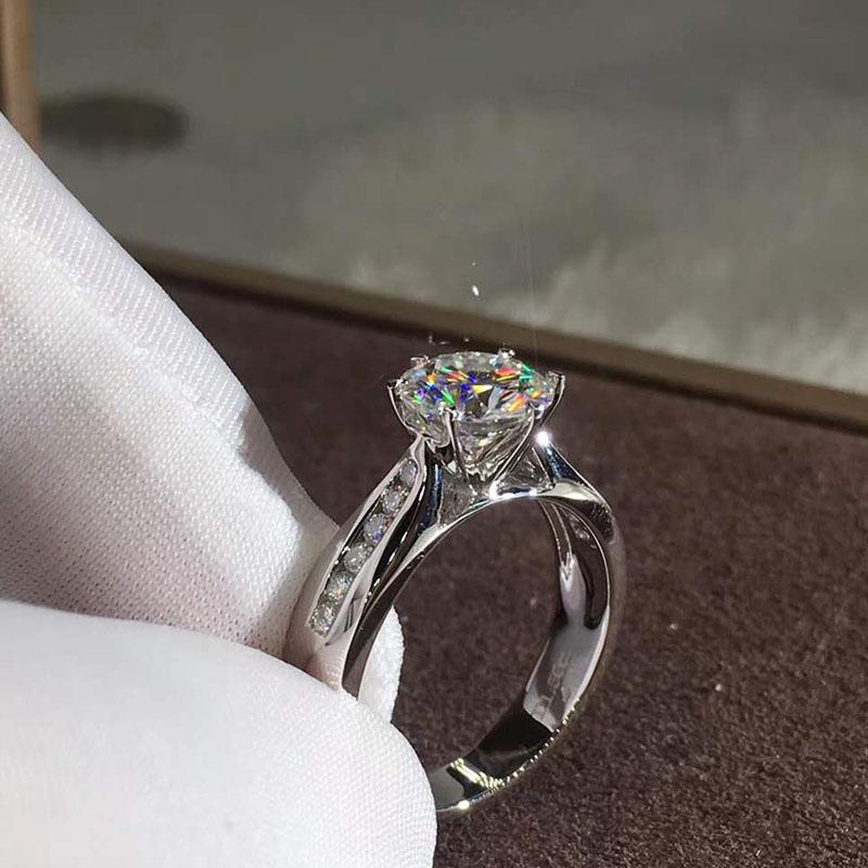 Luxury Female Cute Silver Rose Gold Color Crystal Solitaire Wedding Ri ...