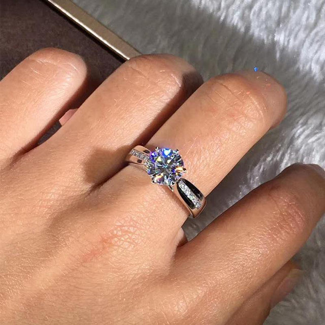 Luxury Female Cute Silver Rose Gold Color Crystal Solitaire Wedding Ri ...