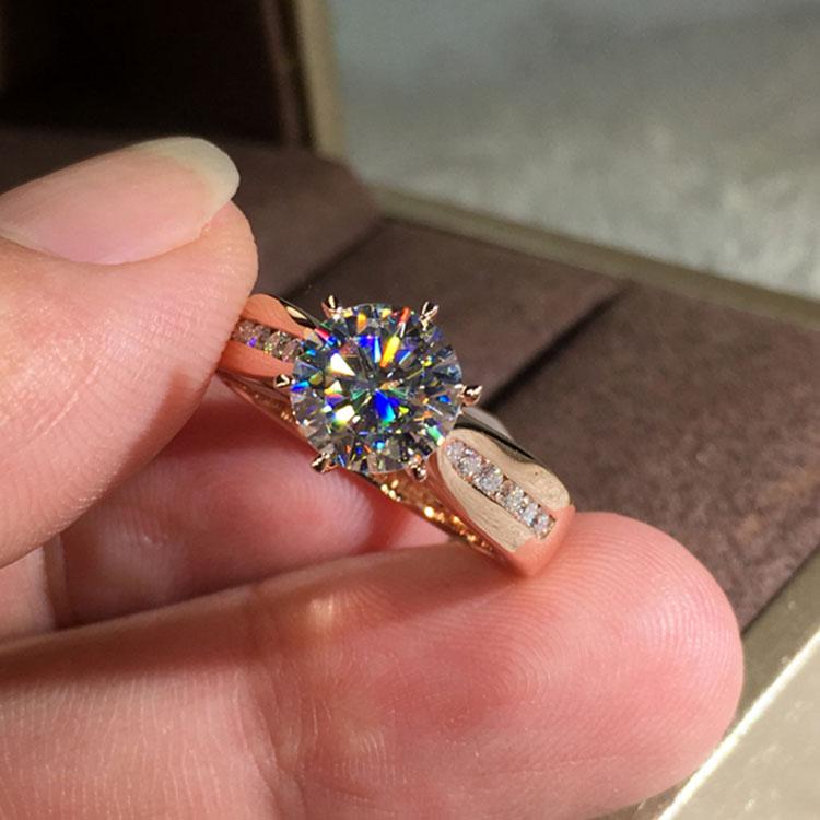 Luxury Female Cute Silver Rose Gold Color Crystal Solitaire Wedding Ri ...