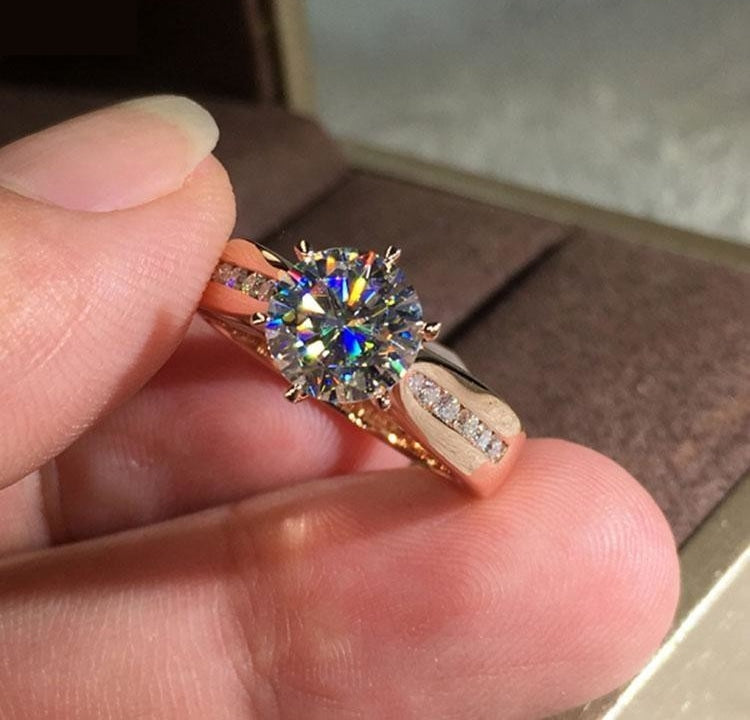 Luxury Female Cute Silver Rose Gold Color Crystal Solitaire Wedding Ri ...