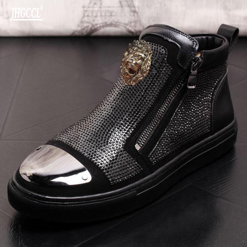 Luxury Men's Solid Pattern Metal Decor High End Slip On Hi Top Shoes ...