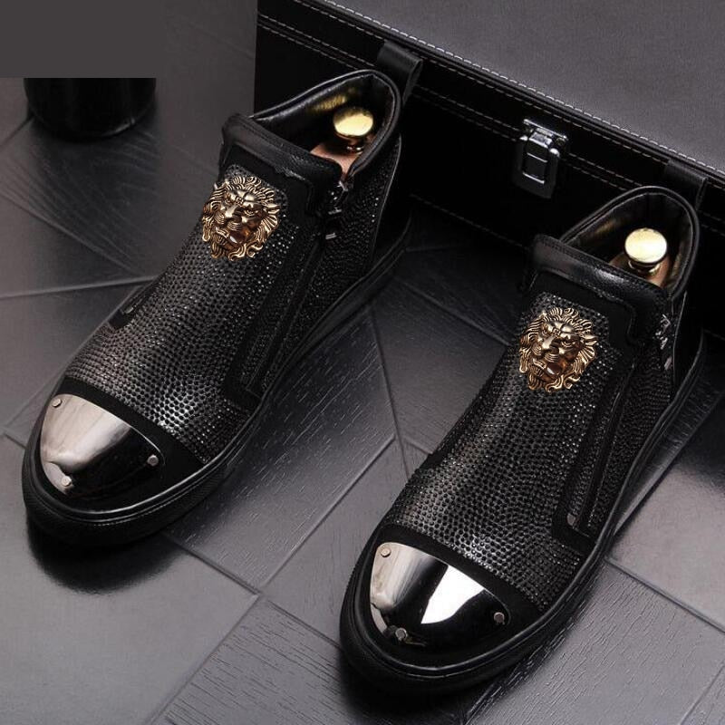 Luxury Men's Solid Pattern Metal Decor High End Slip On Hi Top Shoes ...