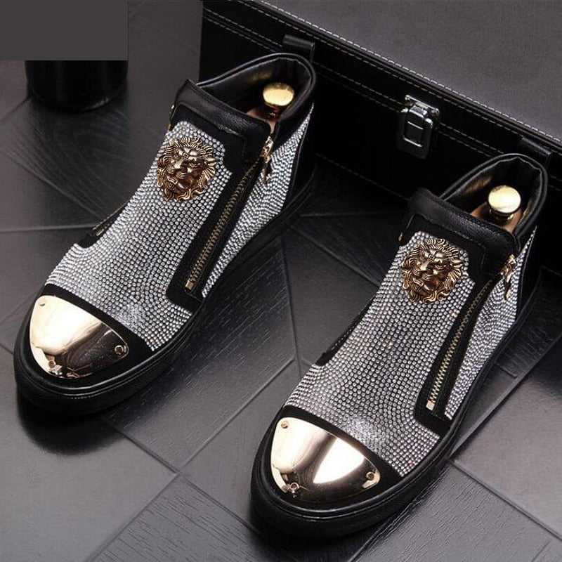 Luxury Men's Solid Pattern Metal Decor High End Slip On Hi Top Shoes ...