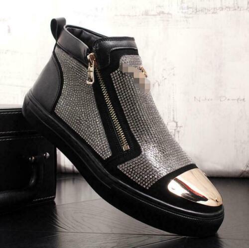 Luxury Men's Solid Pattern Metal Decor High End Slip On Hi Top Shoes ...