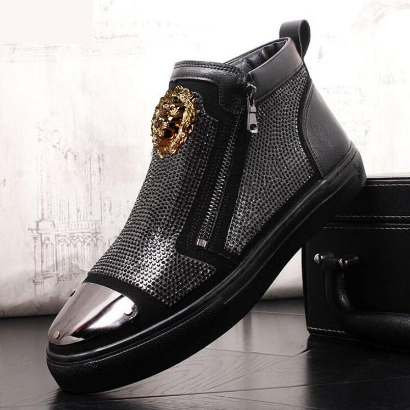 Luxury Men's Solid Pattern Metal Decor High End Slip On Hi Top Shoes ...