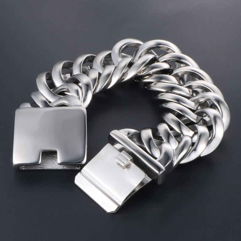 Massive Men's 33mm Stainless Steel Metal Curb Chain Bangle Bracelet ...