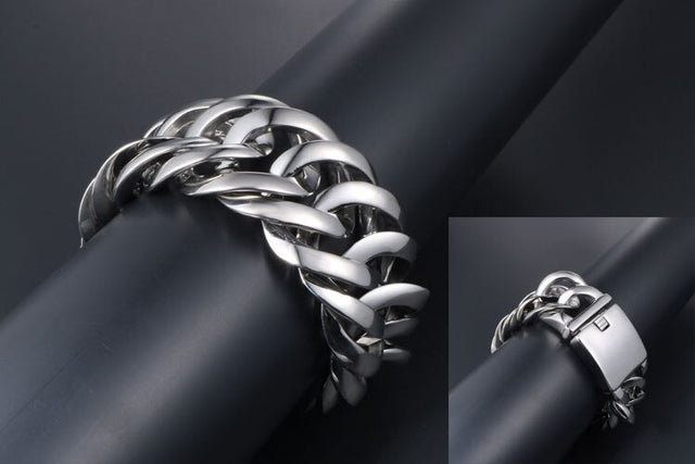 Massive Men's 33mm Stainless Steel Metal Curb Chain Bangle Bracelet ...