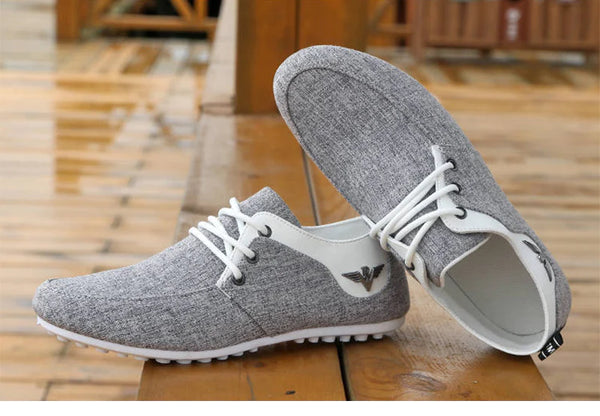 Men's Casual Comfort Linen Cloth Solid Pattern Lace- Up Driving Shoes ...