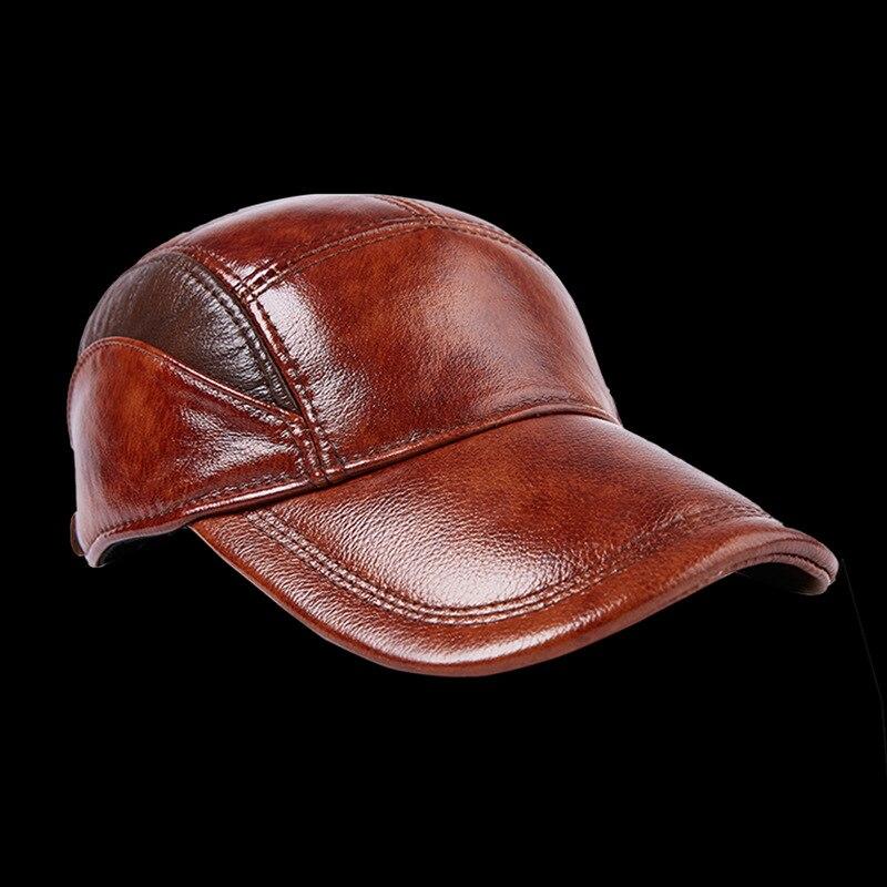 Men's Casual Fashion Outdoor Genuine Leather Adjustable Baseball Caps ...