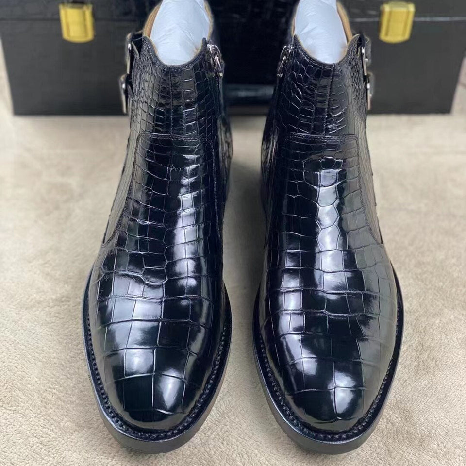 Men's Crocodile Pattern Pointed Toe Zipper Ankle Boots Business Casual ...