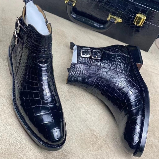 Men's Crocodile Pattern Pointed Toe Zipper Ankle Boots Business Casual ...