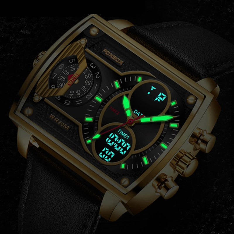 Men's Fashion Square Shape Dual Digital Display Waterproof Watch ...