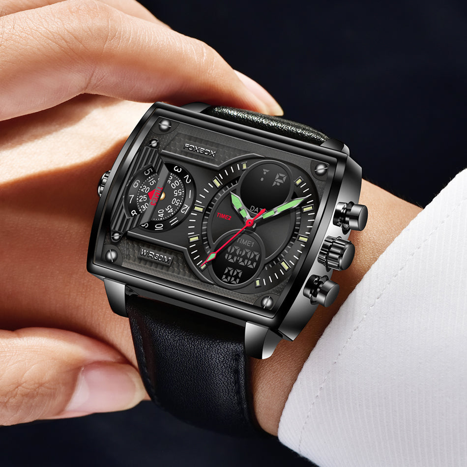 Men's Fashion Square Shape Dual Digital Display Waterproof Watch ...
