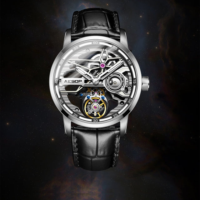 Men's Luminous Skeleton Flywheel Tourbillon Business Style Wristwatch ...