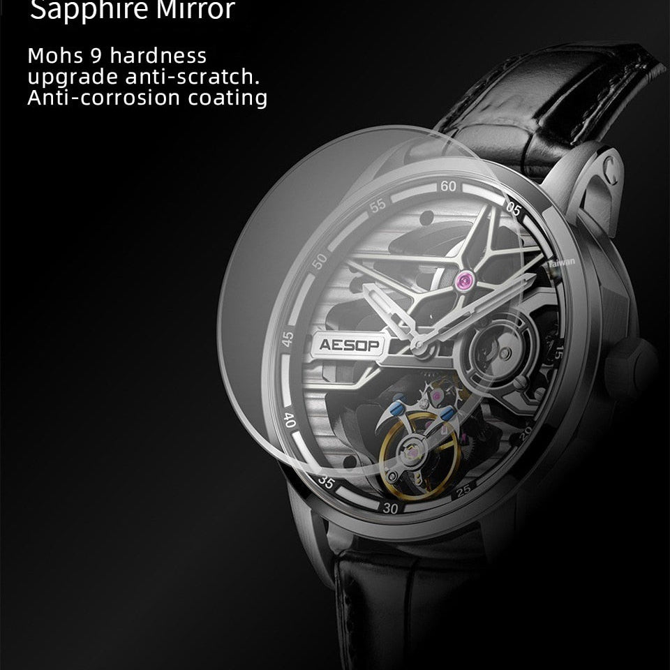 Men's Luminous Skeleton Flywheel Tourbillon Business Style Wristwatch ...