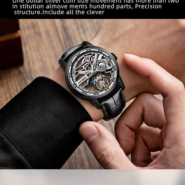 Men's Luminous Skeleton Flywheel Tourbillon Business Style Wristwatch ...