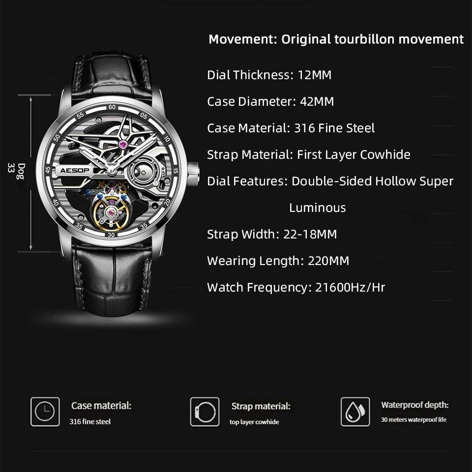 Men's Luminous Skeleton Flywheel Tourbillon Business Style Wristwatch ...