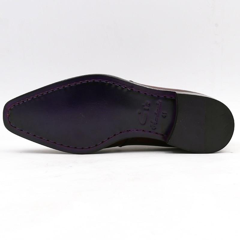 Men's Full Grain Calf Leather Blake Stitch Monk Straps Square Toe Dres ...