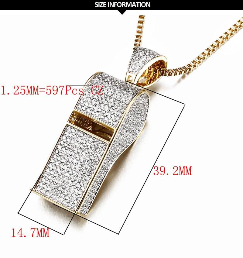 Men's Gold Silver Necklace with Cubic Zirconia Stone Whistle Pendant ...