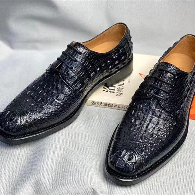 Men's Handmade Authentic Crocodile Skin Lace-up Dress Oxford Shoes ...