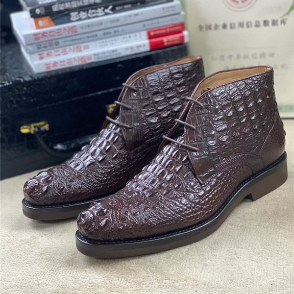 Men's Handmade Authentic Crocodile Skin Pointed Toe Martin Boots ...