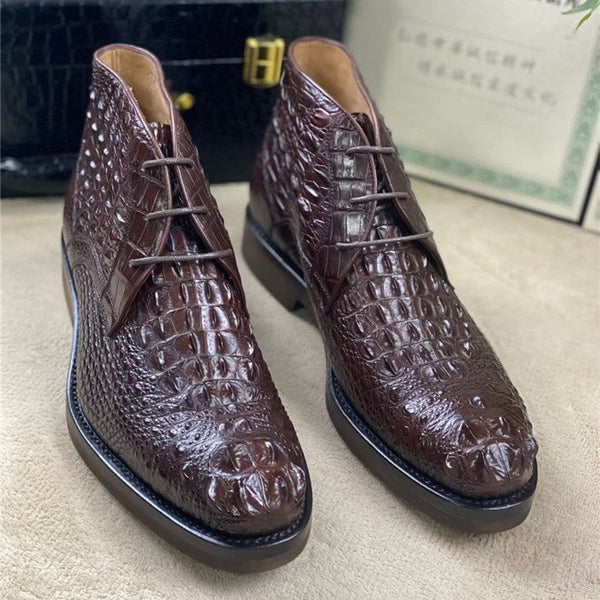 Men's Handmade Authentic Crocodile Skin Pointed Toe Martin Boots ...