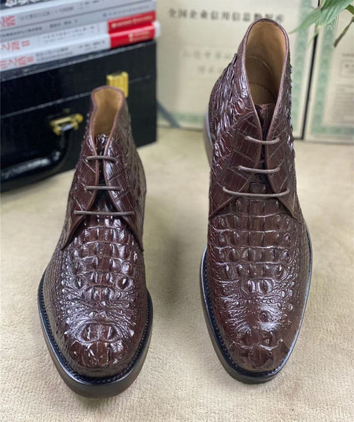 Men's Handmade Authentic Crocodile Skin Pointed Toe Martin Boots ...