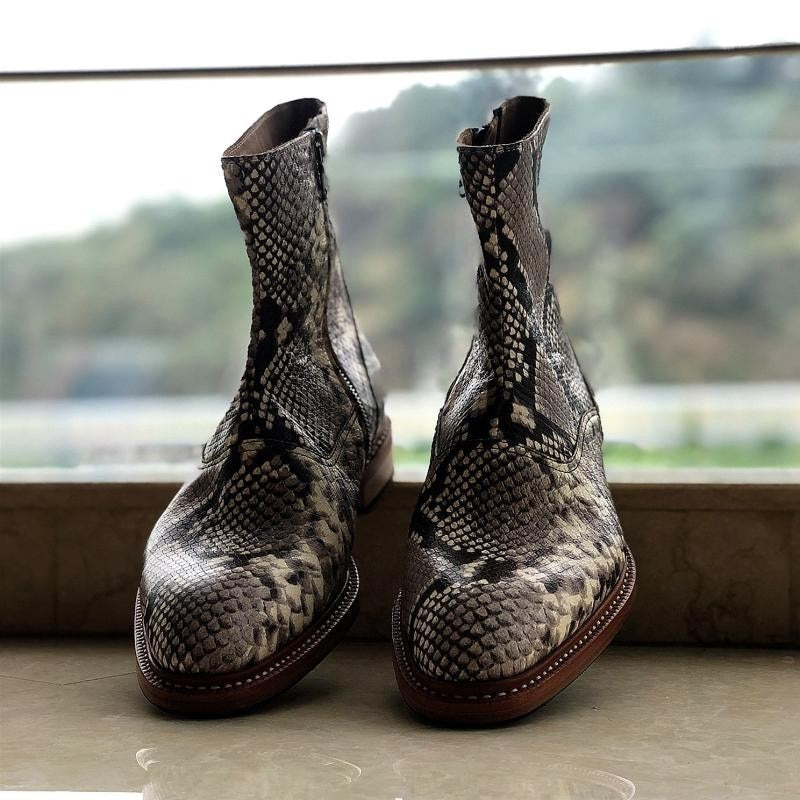 Men's Handmade Pointed Toe Genuine Leather Snake Pattern Boots ...