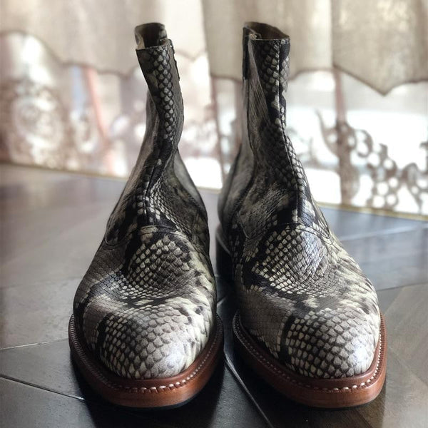 Men's Handmade Pointed Toe Genuine Leather Snake Pattern Boots ...
